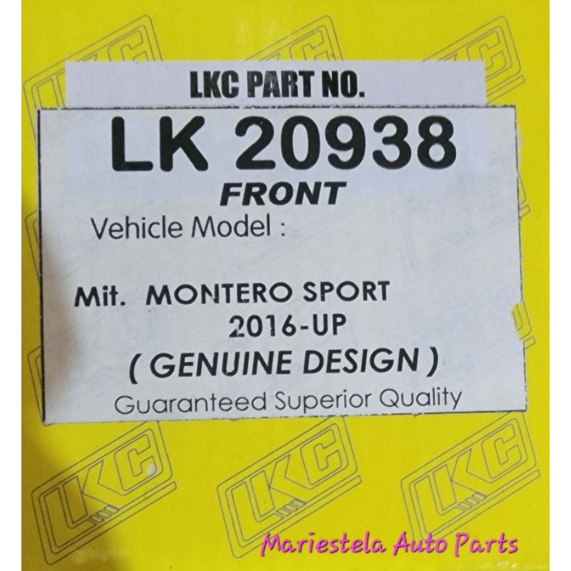 [ LK 20938 ] Brake Pad Mitsubishi Montero 2016 UP Front ( LKC Brand ...