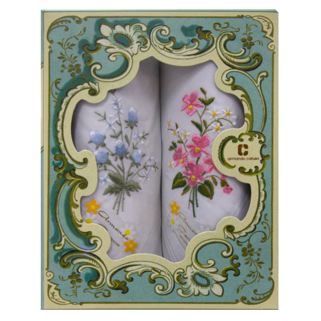 Caruso Fine Embroidery White Cotton Handkerchief - Set of 2 in Gift Box ...