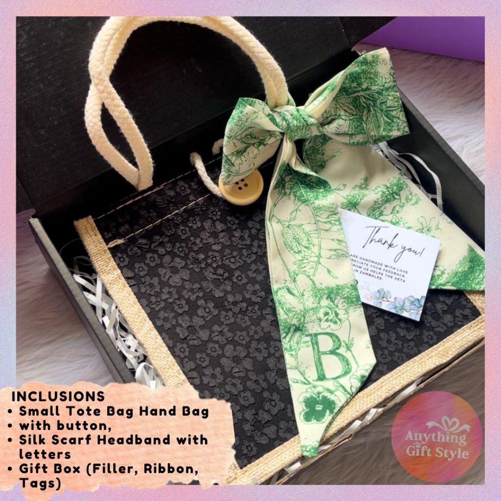 Gift Set DIY Small Tote Bag Hand Bag with button, Silk Scarf Headband ...