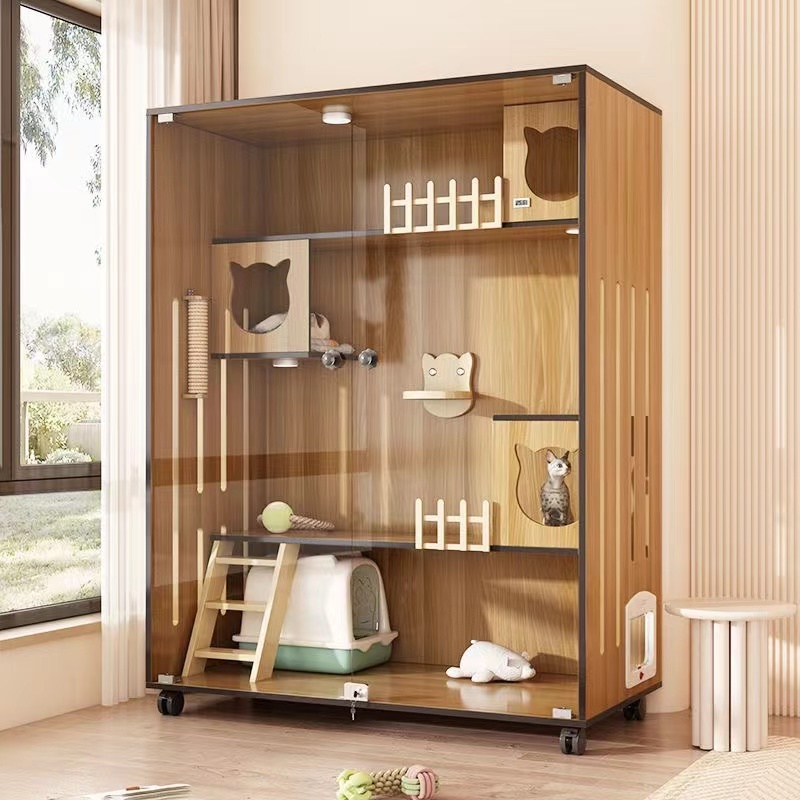 F&G Cat Cabin Solid wood cat cage Cat Bed large Display cabinet multi ...
