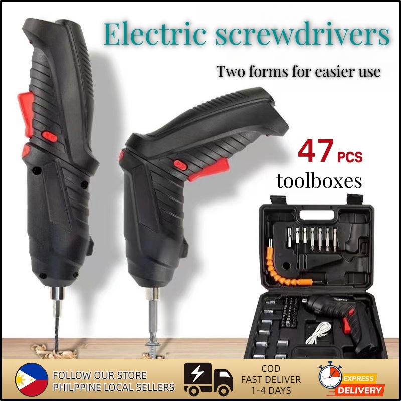 Cordless Drill Driver 48 Pcs Electric Screwdriver Set Foldable Li-ion ...