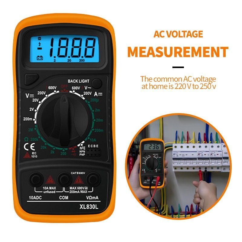 Handheld Digital Multimeter LCD Backlight Portable AC/DC Ammeter ...