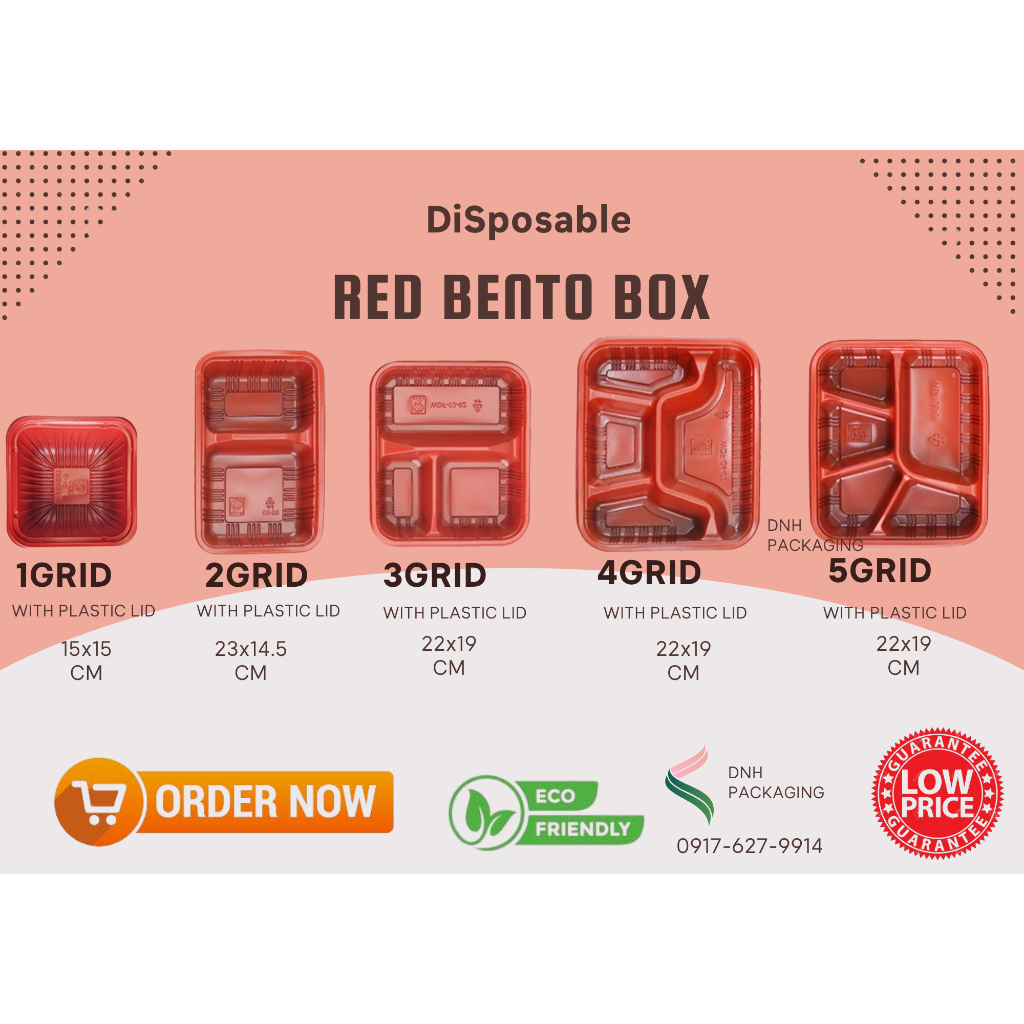 Red Bento Box (25PCS) With plastic Cover 1/2/3/4/5 Grid Partition ...