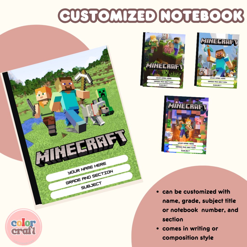 MINECRAFT CUSTOMIZED NOTEBOOK l WRITING NOTEBOOK FOR GRADE 1-3, KINDER ...