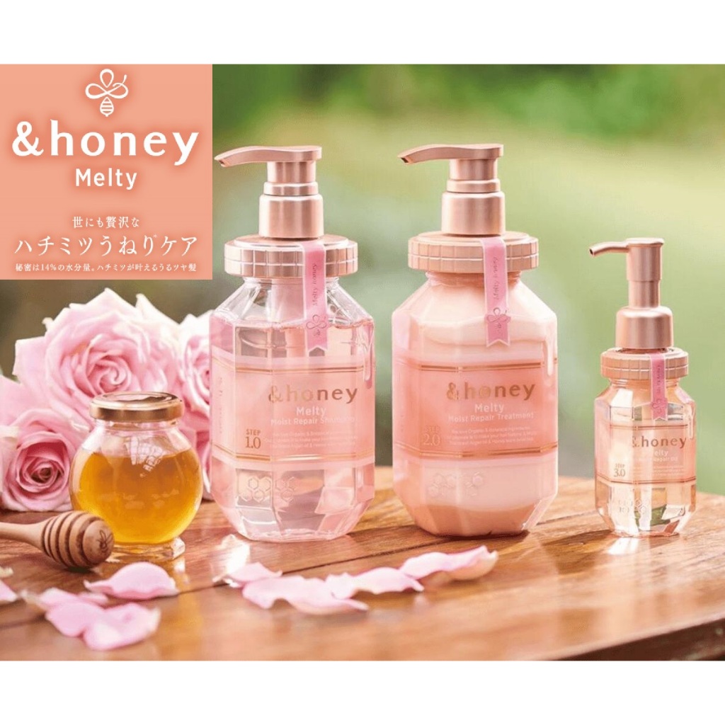 Set of 3 &Honey Melty Moist Shampoo&Melty Hair Treatment&Melty Hair Oil Set Japanese Skin Care ...