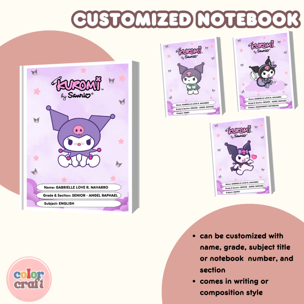 KUROMI NOTEBOOK l WRITING NOTEBOOK FOR GRADE 1-6, KINDER | Shopee ...