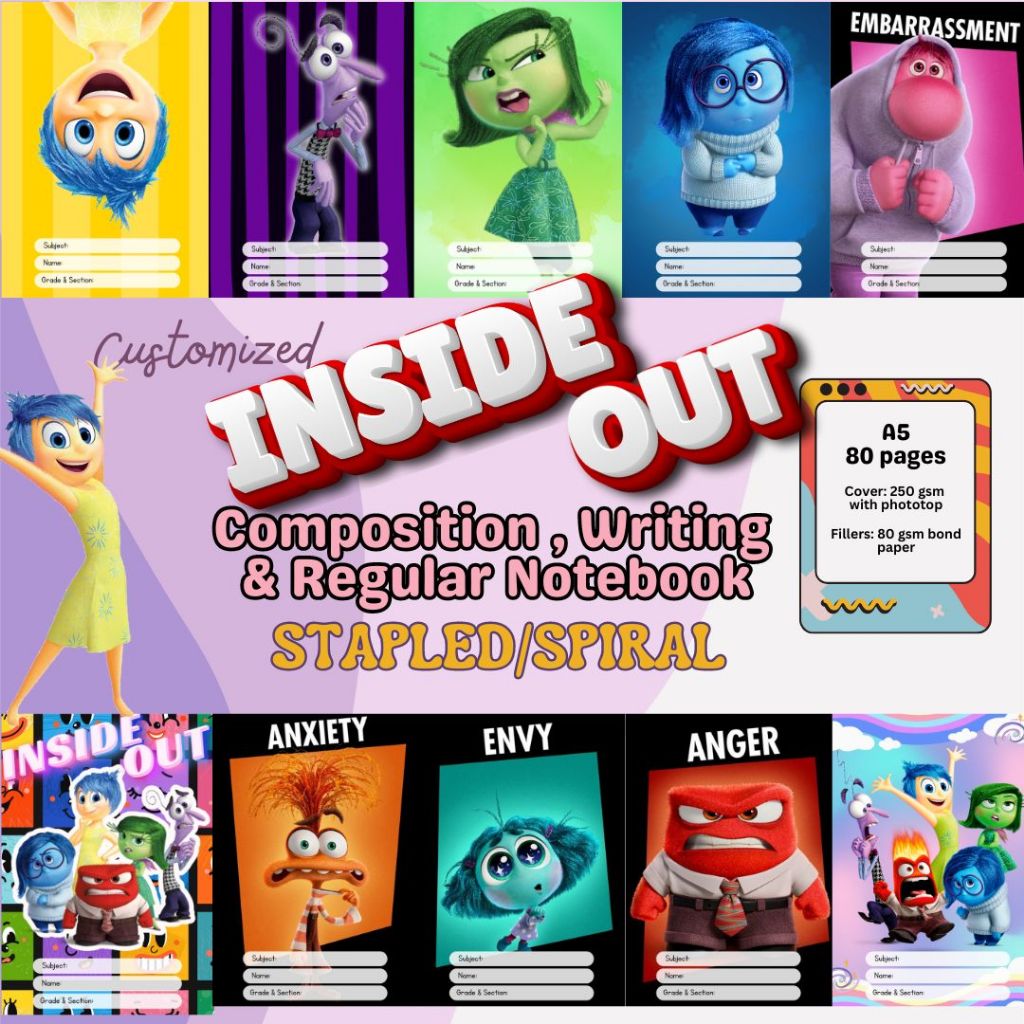 Inside Out Character Customized Notebook-STAPLED/SPIRAL-Composition ...