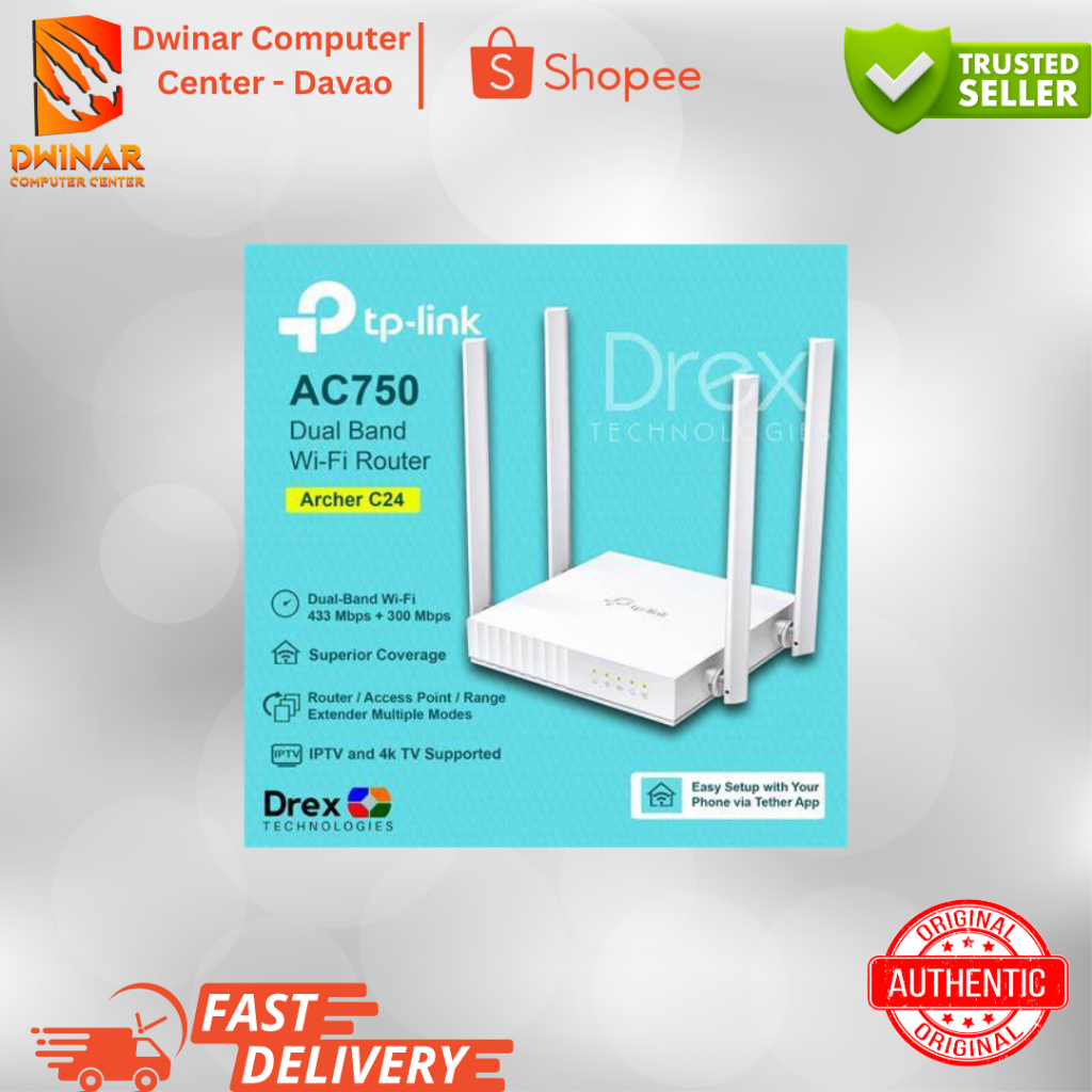 TP-LINK ARCHER C24 AC750 DUAL BAND WIFI ROUTER | Shopee Philippines