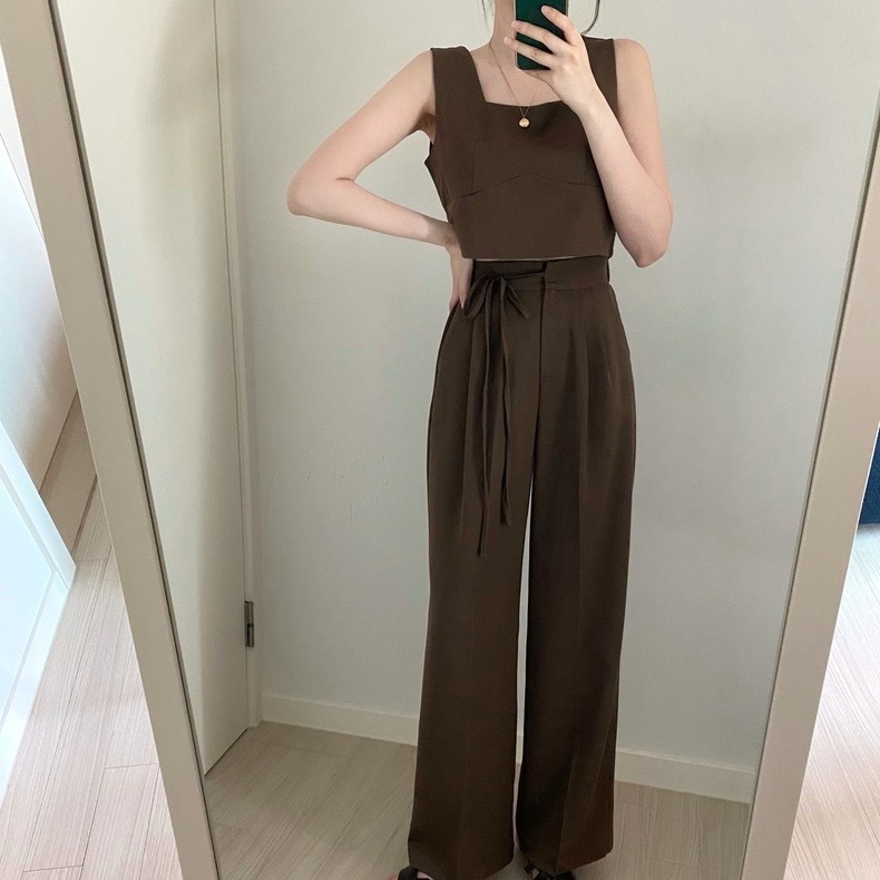 Miss M Square Neck Top & Side Pocket Self Tie Garter Pants Terno Set ...