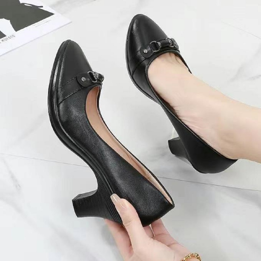 Doll shoes 2 inch heel for Women Leather Flat Black Shoes for women ...