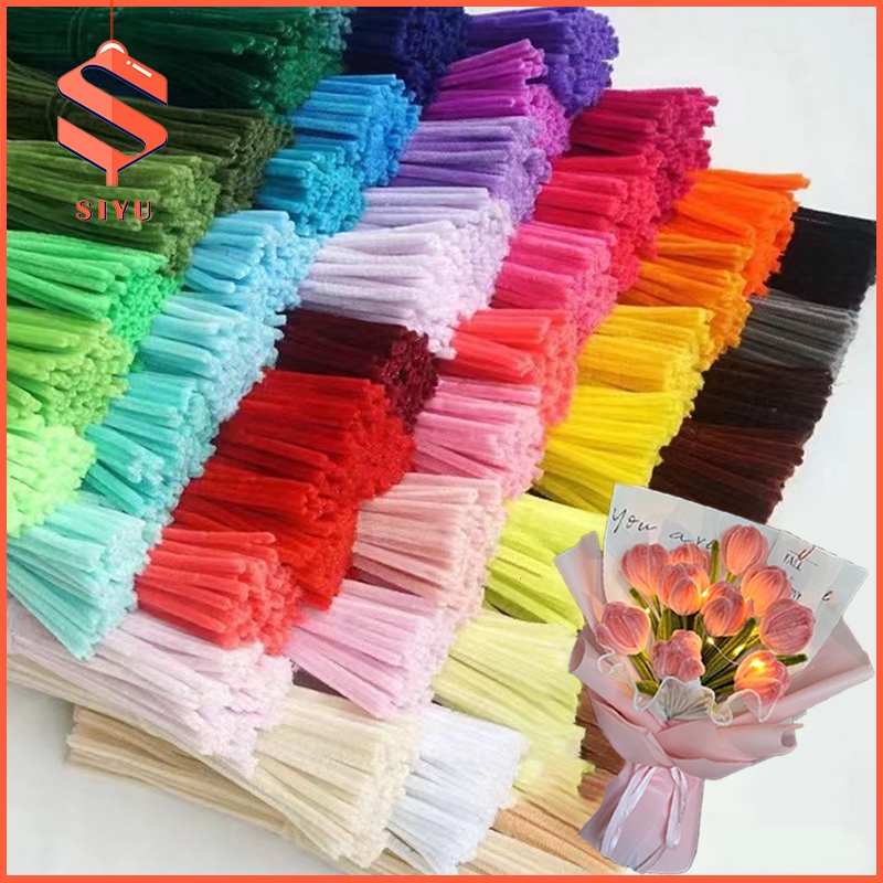 100pcs Colorful Dense Fuzzy Wire Pipe Cleaner Craft Flower Chenille ...