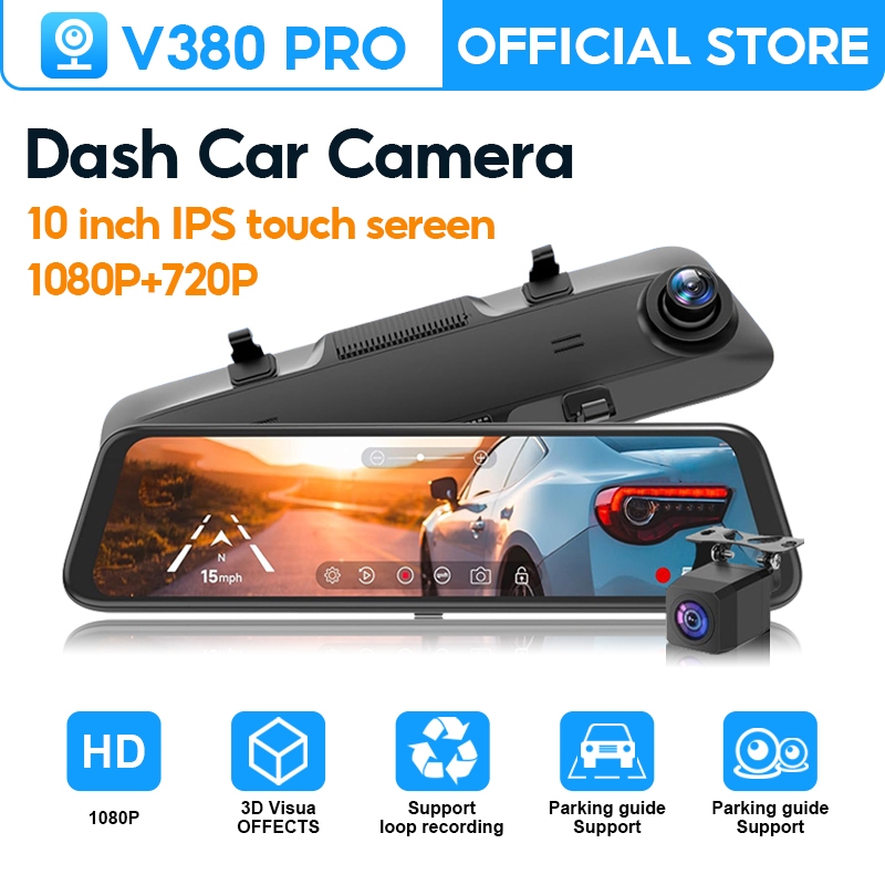 V380 PRO Dash Camera For Car 10 inch 1080P+720P IPS Full Touch Loop ...