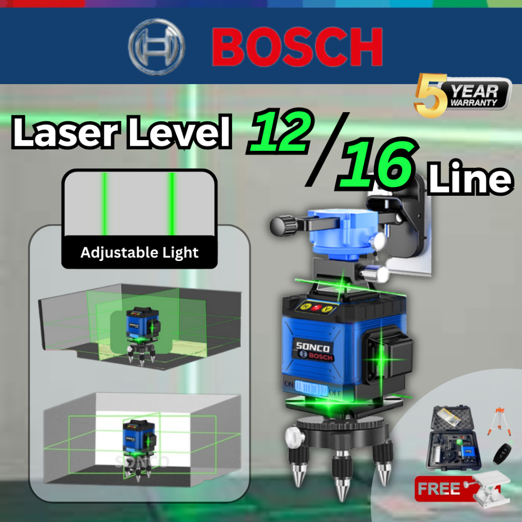 12/16 Line Laser Level Green Light Self-Leveling 360° Rotary Cross 3D ...