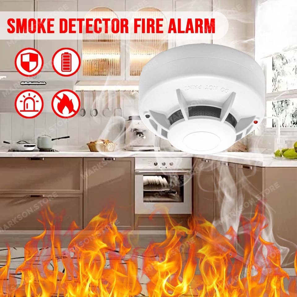 Smoke Detector Fire Alarm Battery Operated Photoelectric Smoke Sensor ...