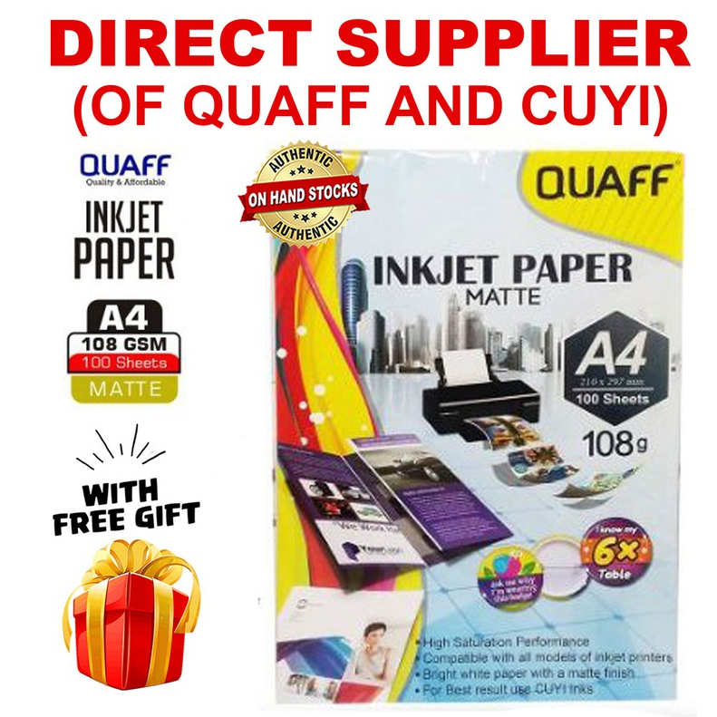 108gsm Matte Inkjet Paper A4 Size QUAFF & MERRY Brand (20 Sheets/Pack ...