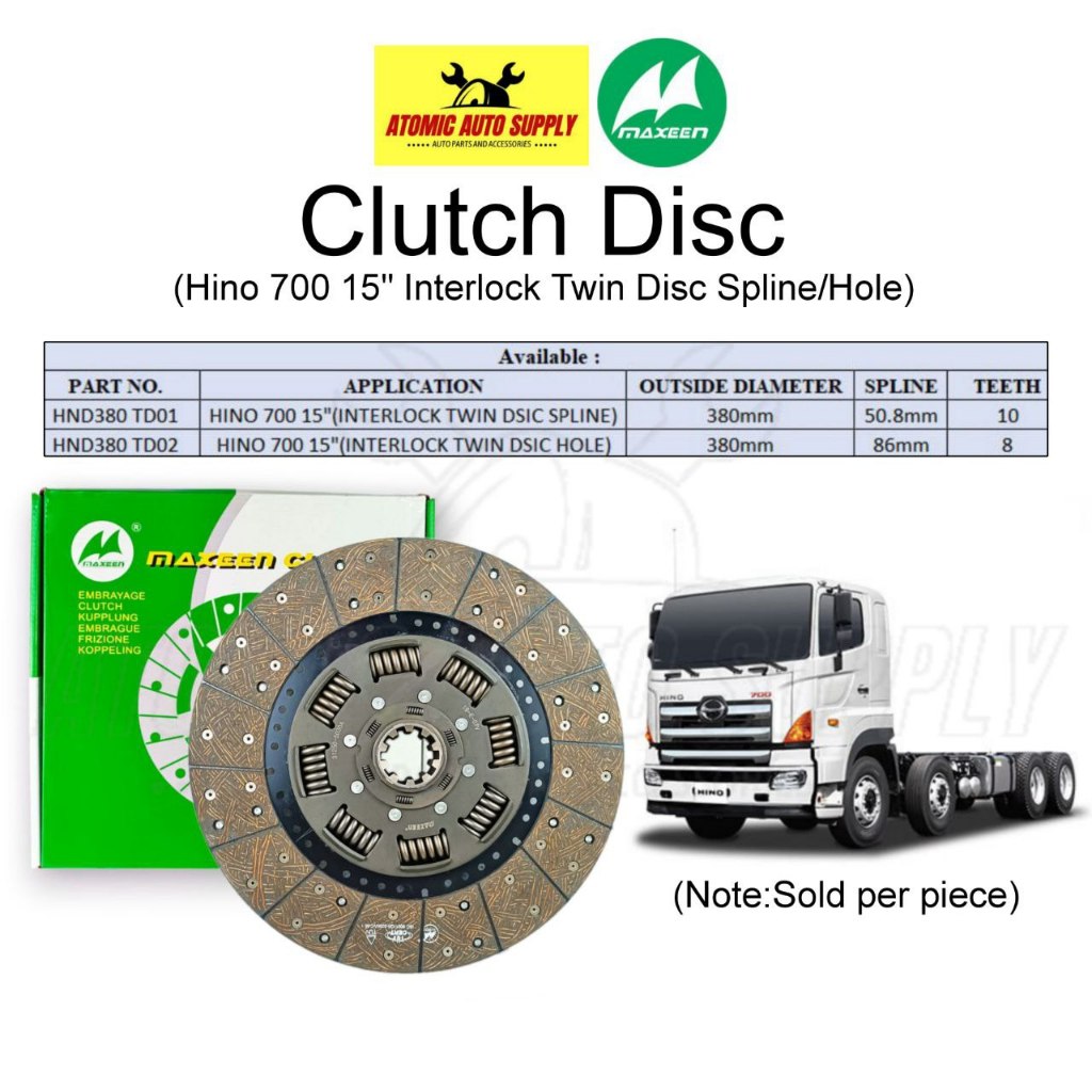MAXEEN CLUTCH DISC FOR HINO 700 TRUCK (HND380 TD01/ HND380 TD02 -15 5 INTERLOCK TWIN DISC SPLINE ...