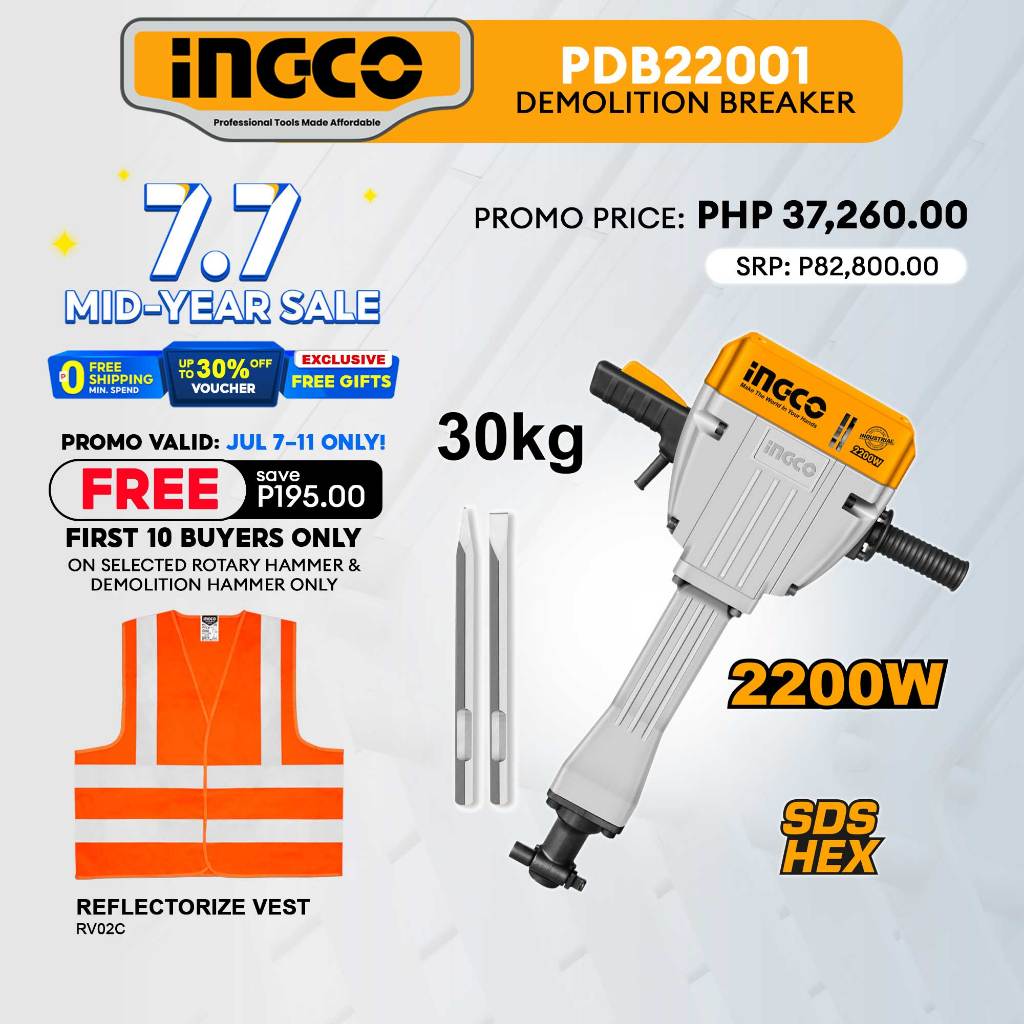 Ingco 75J 2200W Demolition Breaker Jack Hammer Chipping Gun Percussion ...