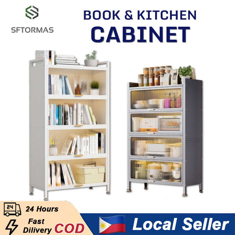 LOWEST PRICE 3/4/5 Layers Kitchen Rack Dustproof Storage Cabinet Carbon ...
