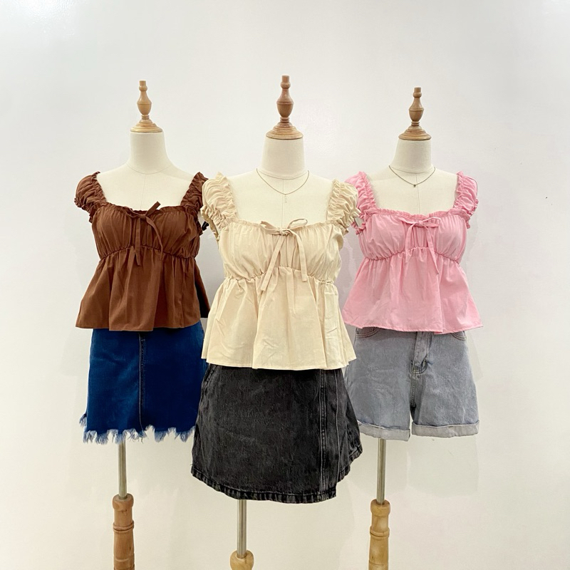 Ribbon Ruffles Top (Checkered & Plain) | Shopee Philippines