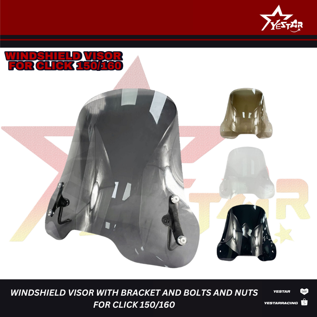 Yestar Racing Windshield Visor + Bracket + Bolts for Honda Click 150/ ...
