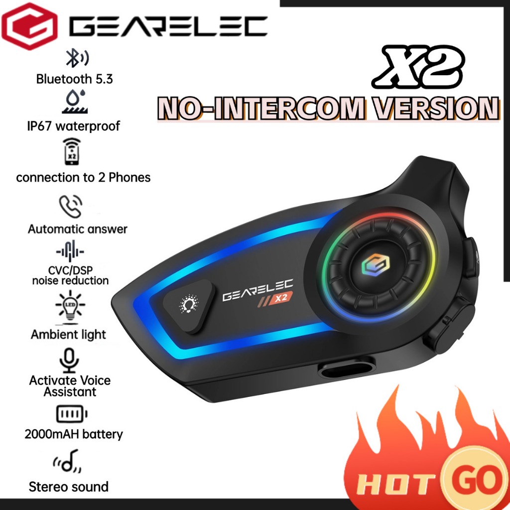 GEARELEC X2 Motorcycle Helmet Headset Auto Answer DSP/CVC Noise ...