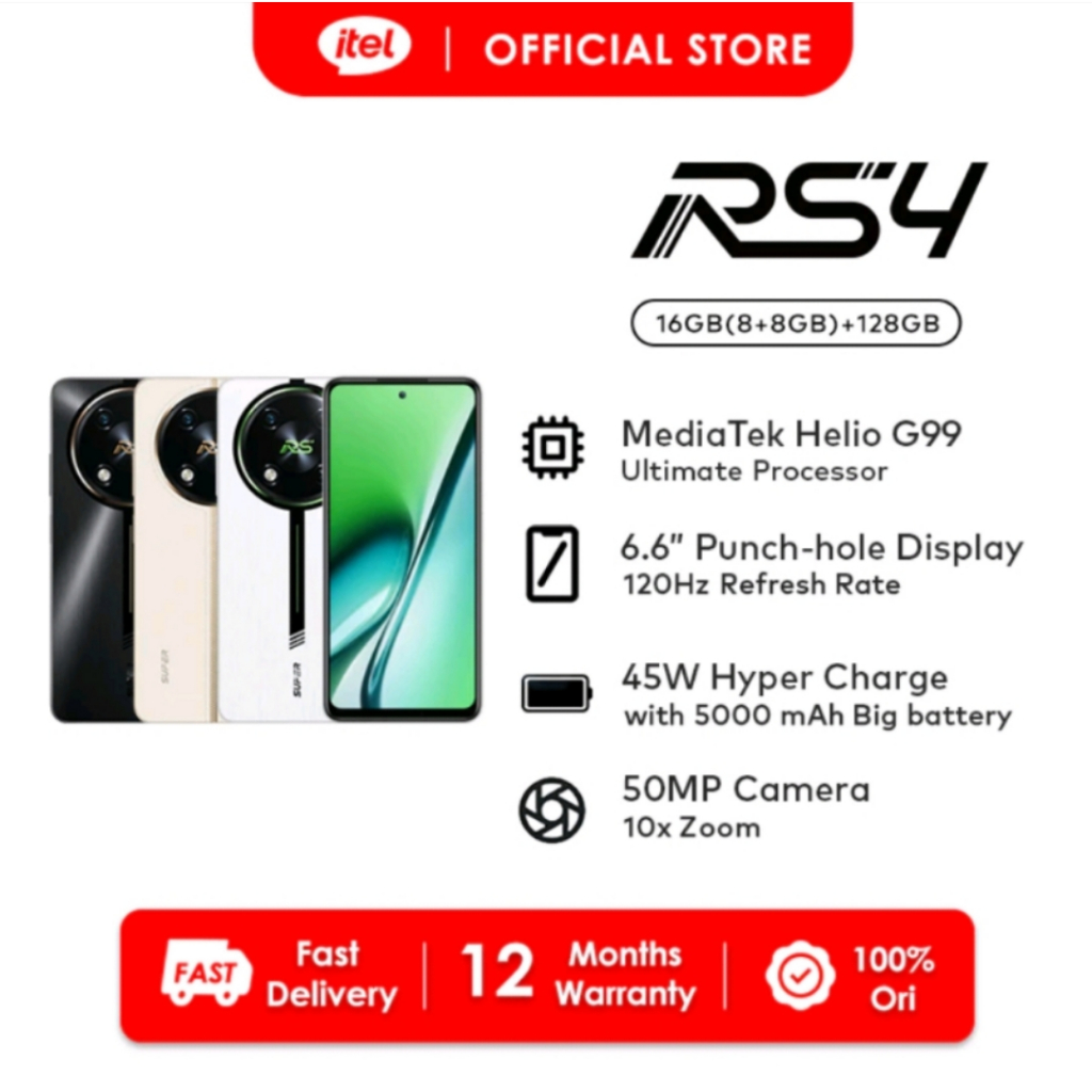 ITEL RS4 SMART PHONE | 16(8+8) GB RAM / 128 G'B ROM | Helio G99 | 45W ...