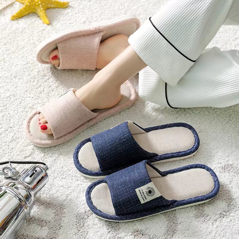 Japanese Style Cotton Linen Non-slip Indoor Slippers Bedroom Slippers ...