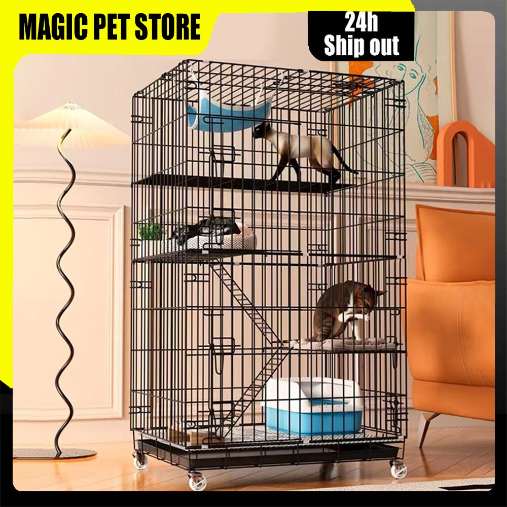 Pet Cat Cage Four Layer Heavy-duty Foldable Cat Cage With Cat Litter ...