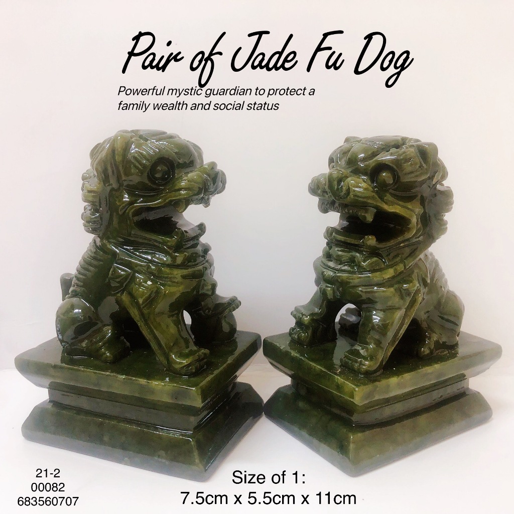 A Pair Natural Jade Carved Fengshui Foo Dog Fu Dog Guard Door Lion ...