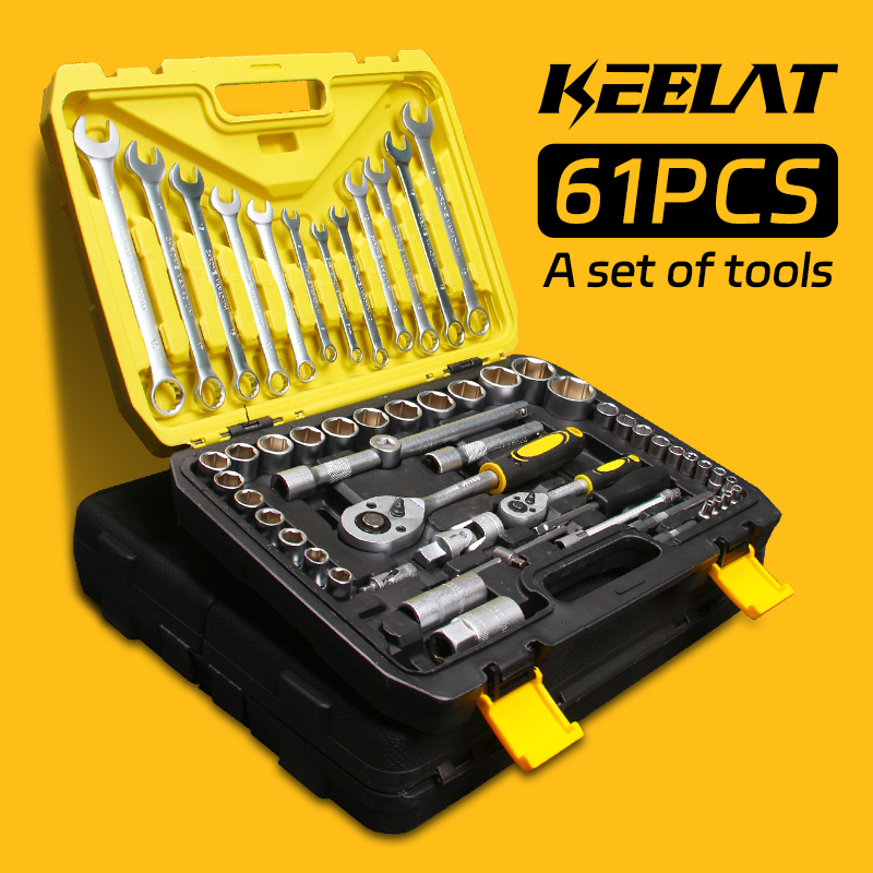 KEELAT 61Pcs Toolbox Ratchet Wrench Set (50HRC) DIY Tools Screwdriver ...