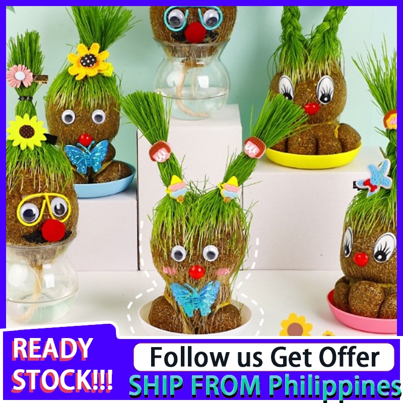 Grass Head Doll Mini Plant Indoor Potted Plant Office Table Plant Decor ...