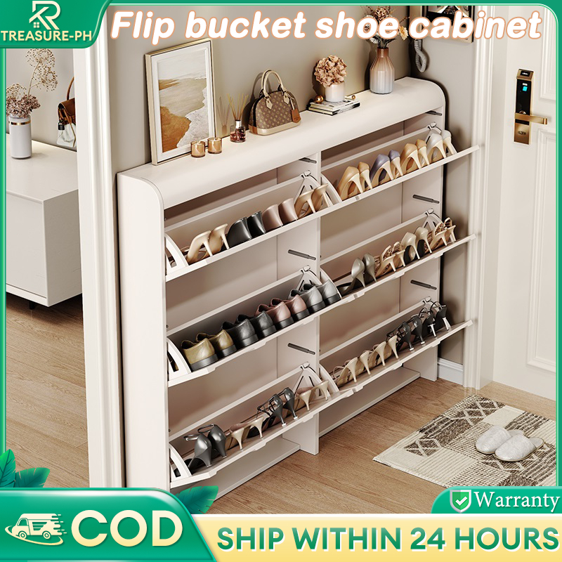 Wooden Flip Shoe Cabinet Storage Shoe Rack 3 Drawers Tipper Shoe ...
