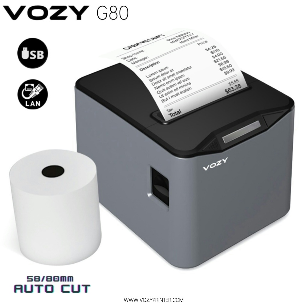 VOZY G80 80mm Receipt Printer Bluetooth + USB Thermal POS Printer Auto ...