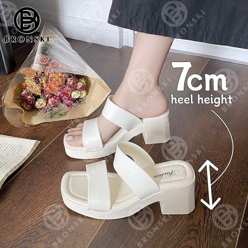 BRONSKI 7cm Heeled Sandals for Women Sole Rubber made Two-strap Slipper ...
