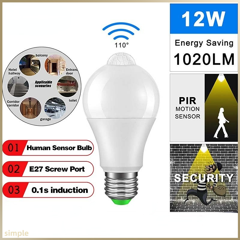 Motion Sensor Light Bulb Human Infrared Induction Light 9W 12W 15WE27 ...