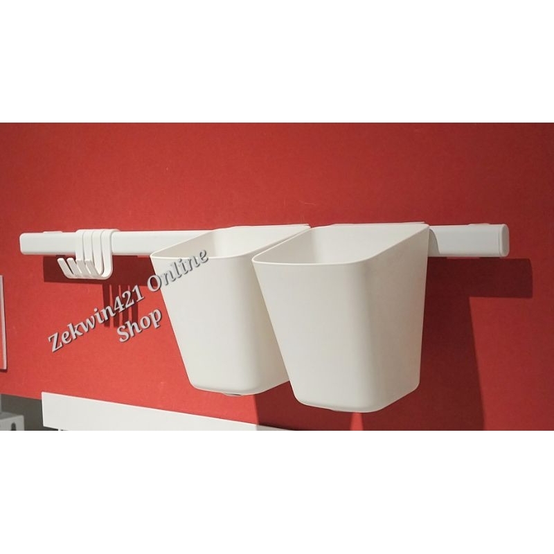 SUNNERSTA Ìkea Rail with 4 hooks and 2 containers, white | Shopee ...