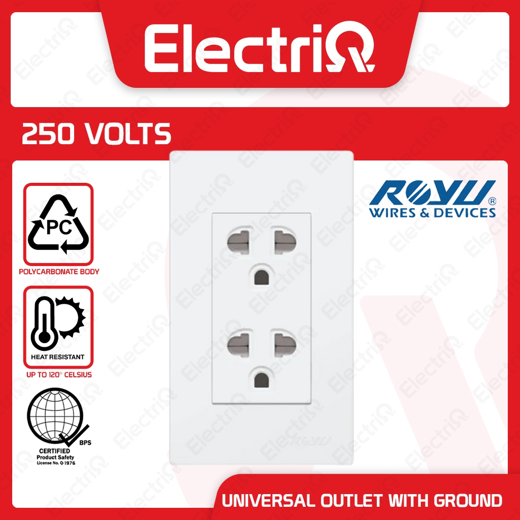 Electriq l Royu Duplex Universal Outlet with Ground (with Shutter) Set ...