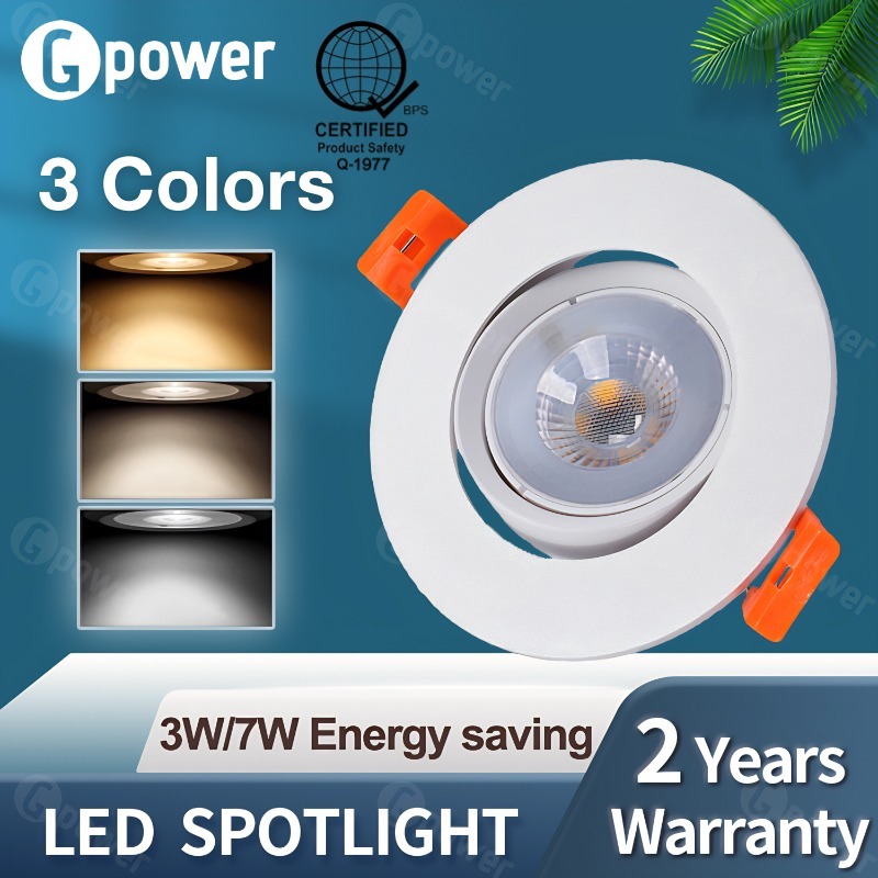 GPower LED Recessed Spotlight Tri Color 3W 7W Adjustable Downlight Home ...