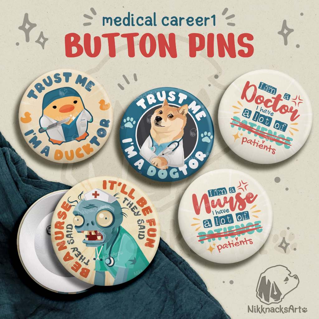 Medical Profession Button Pin 2 - Doctor, Nurse - Water Resistant Badge ...