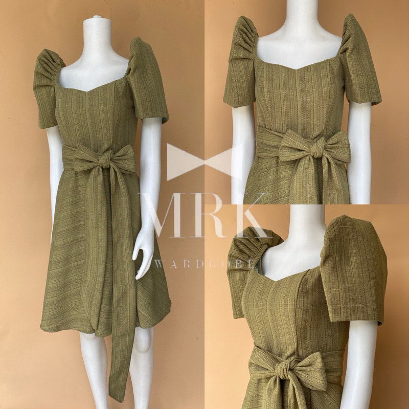 Green Filipiniana Cotton Dress/Gown with detachable ribbon- Code ...