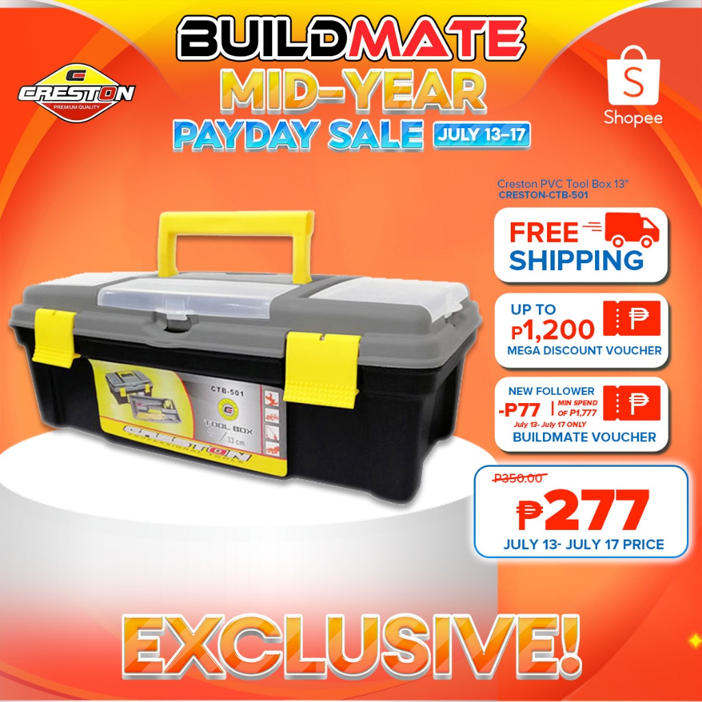 BUILDMATE Creston PVC Tool Box 13" Inch Organizer Toolbox Plastic ...