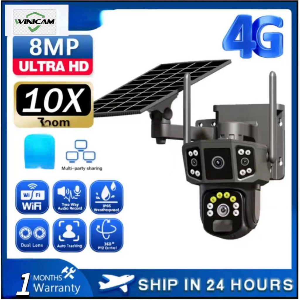 V380 Pro Solar Camera 4G /WIFI 12MP Outdoor Waterproof IP Camera Dual Lens 3 Screen Full HD CCTV ...