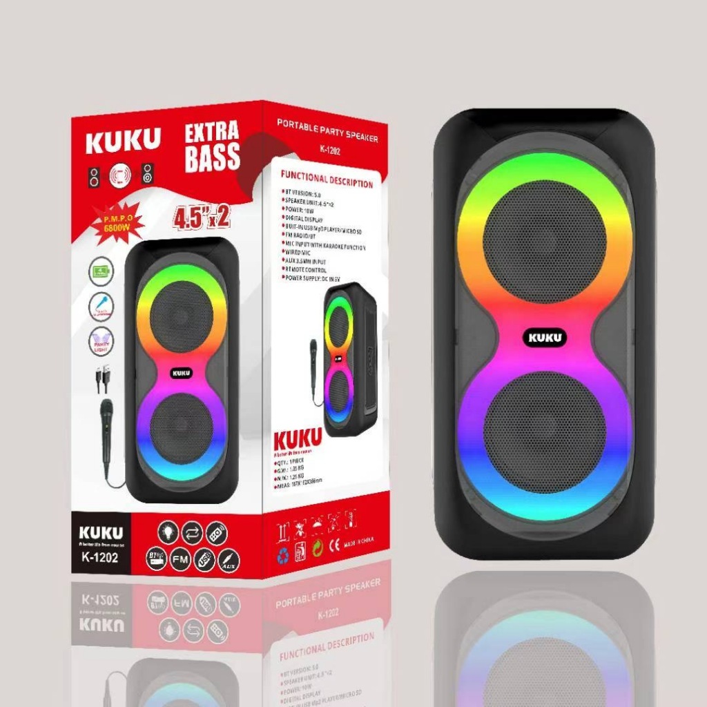 PinSan KUKU K-1202 Wireless and Bluetooth Speakers 4.5"*2 Portable ...