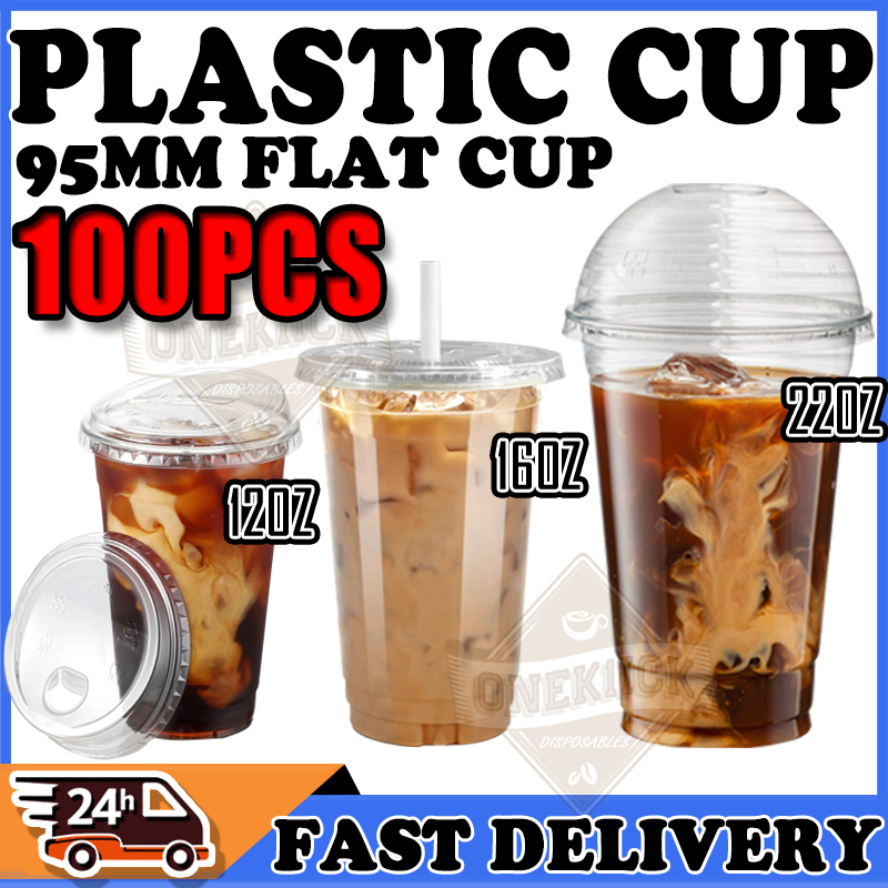 【100pcs】plastic cups disposable 12oz 22oz 16 oz plastic cup with lid ...