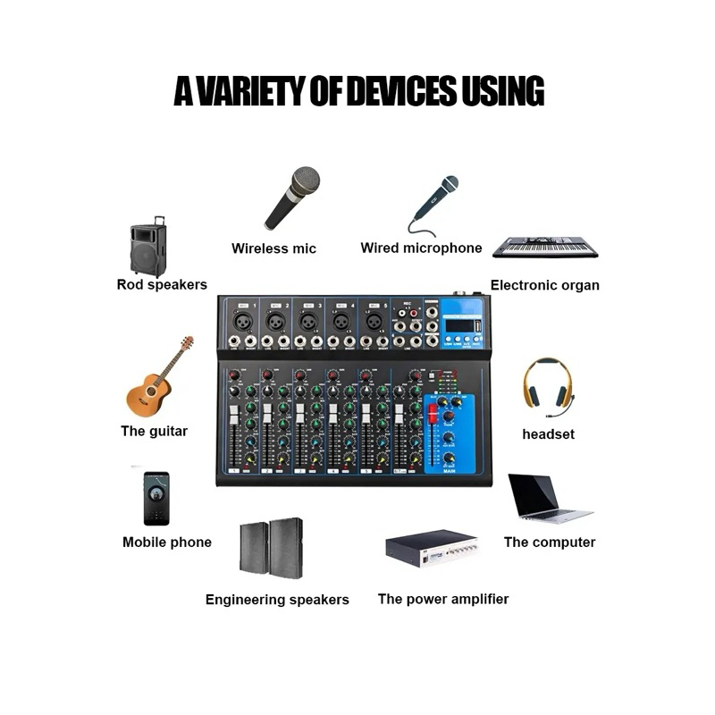 MIXER 7 Channel Mixer-USB /Bluetooth Professional Mixer Console ...
