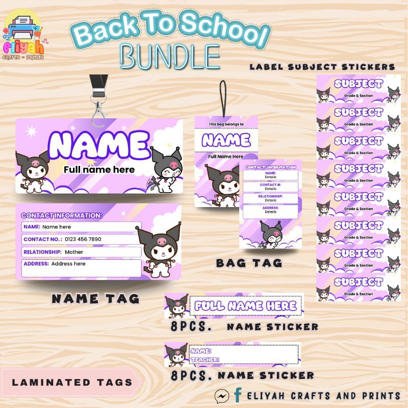 KUROMI PERSONALIZED NAME TAG/BAG TAG/LABEL STICKER SET | Shopee Philippines