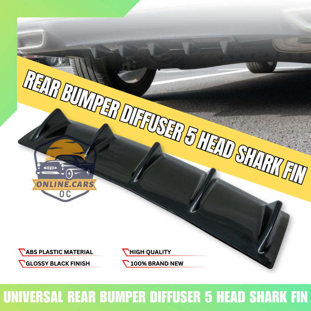 OC Universal Car Rear Bumper Spoiler Lip Diffuser 5 Fin/Heads Shark Fin ...