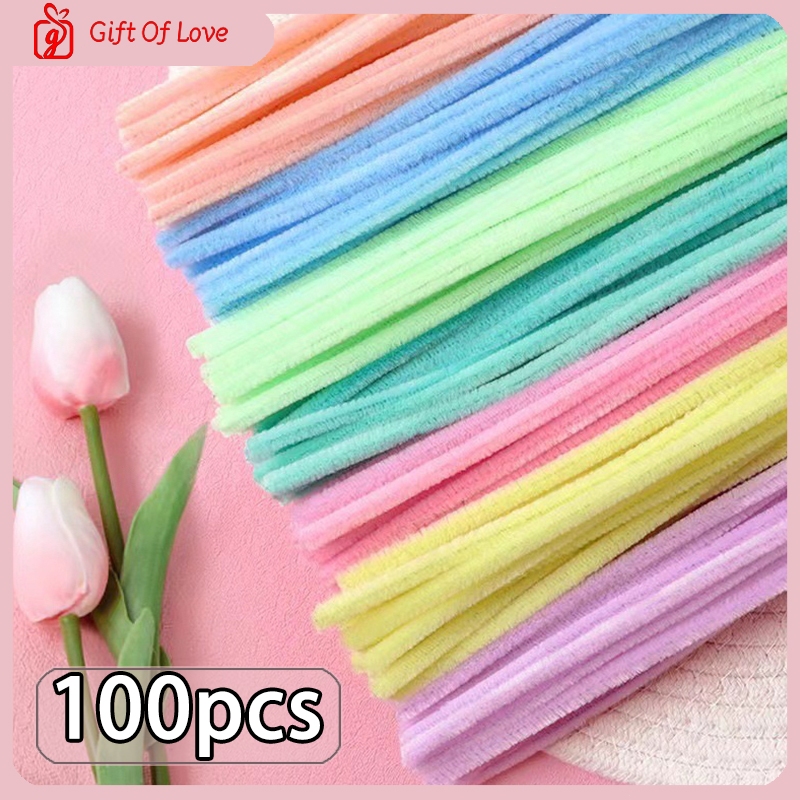 100pcs Fuzzy Wire Chenille Stem Diy Toys Making Art Material Flower ...