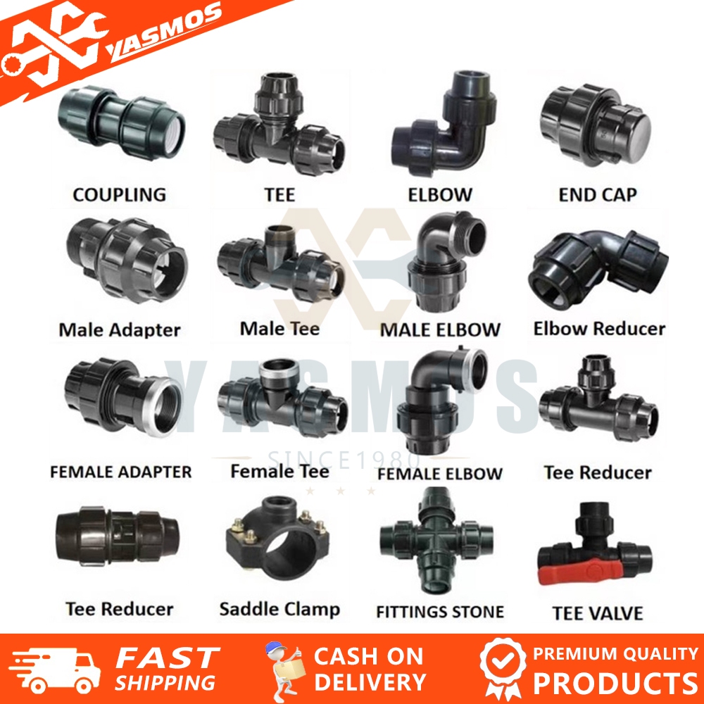 1PC Black 1/2" 3/4" 1" PE Compression Fittings For Pe And Pvc Pipes Elbow Tee Coupling Adapter ...