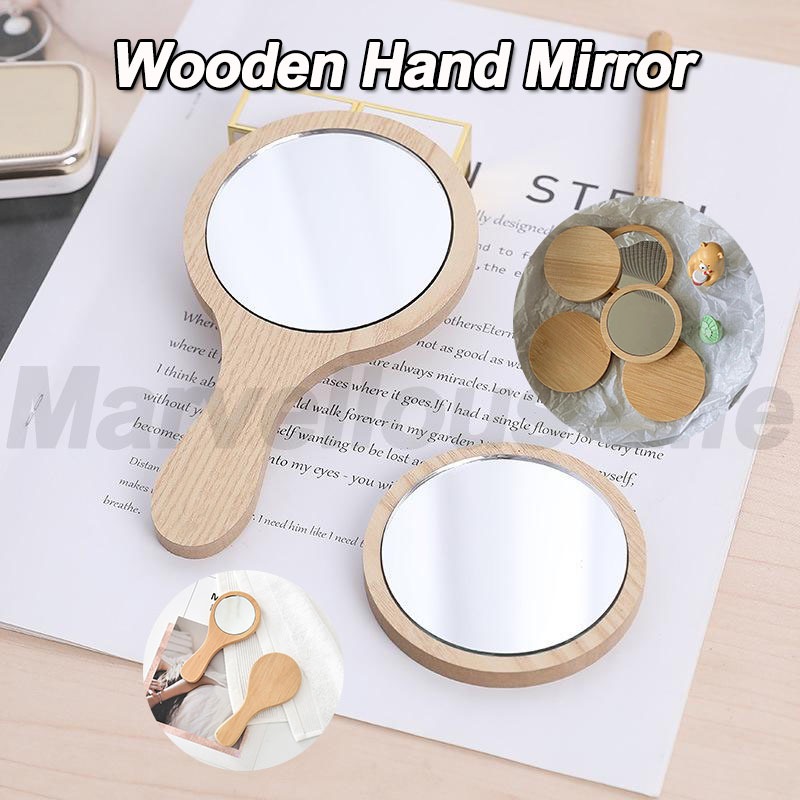 Portable Wooden Hand Mirror Vintage Make Up Mirrors With Handle HD ...